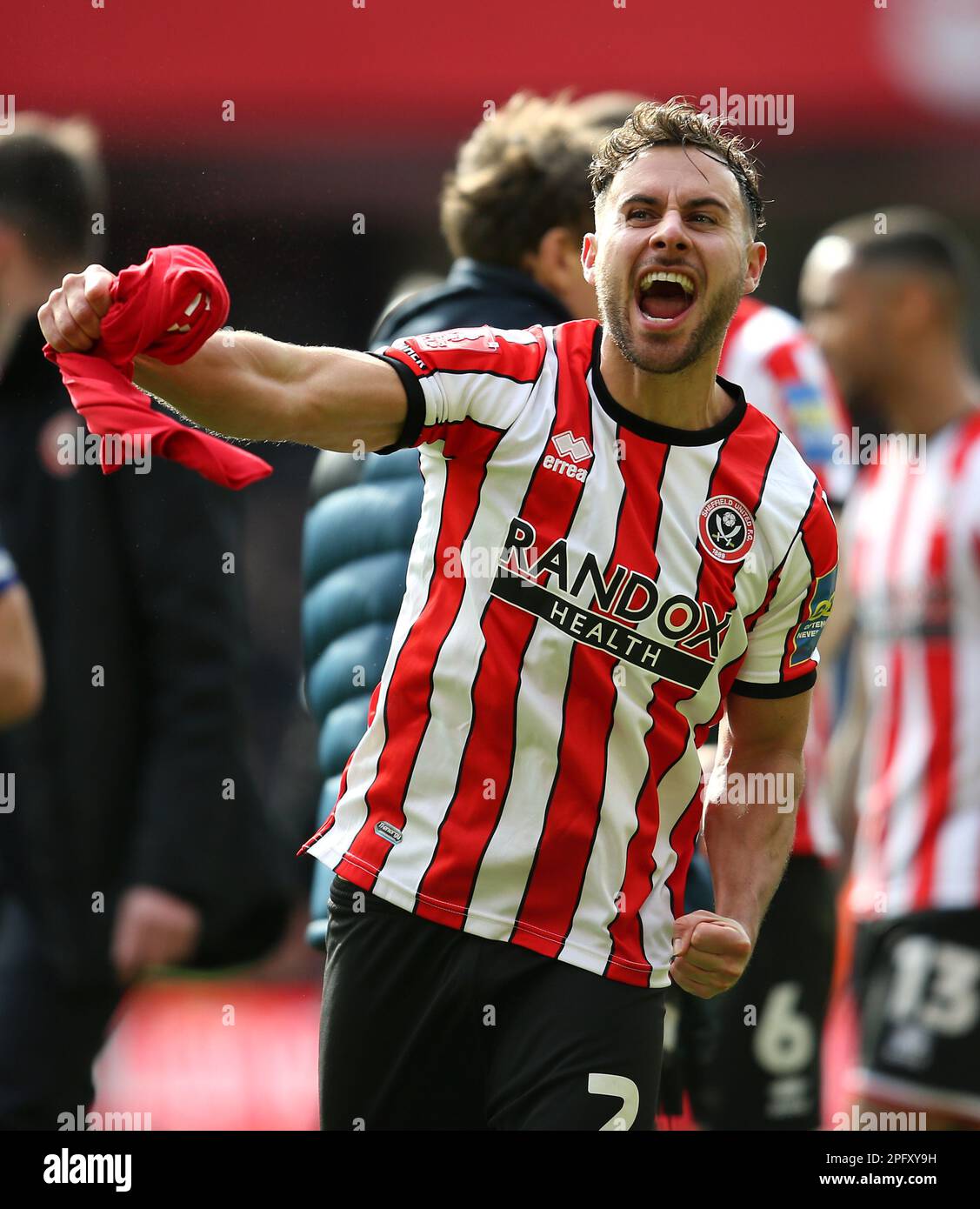 Sheffield United's George Baldock celebrates after the final whistle of ...
