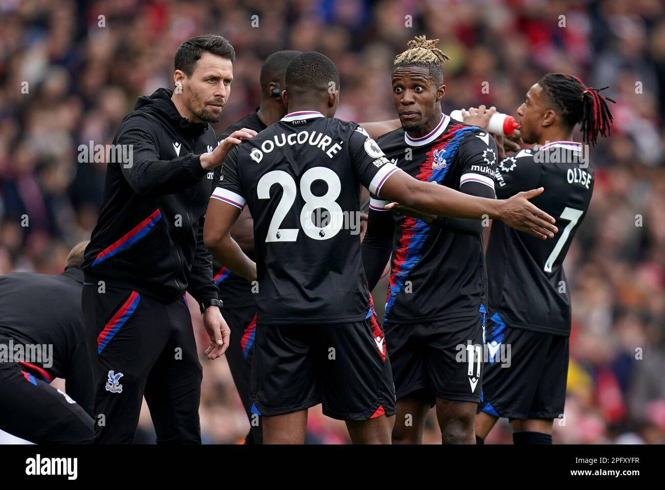 Crystal Palace interim manager Paddy McCarthy speaks to Cheick Doucoure ...