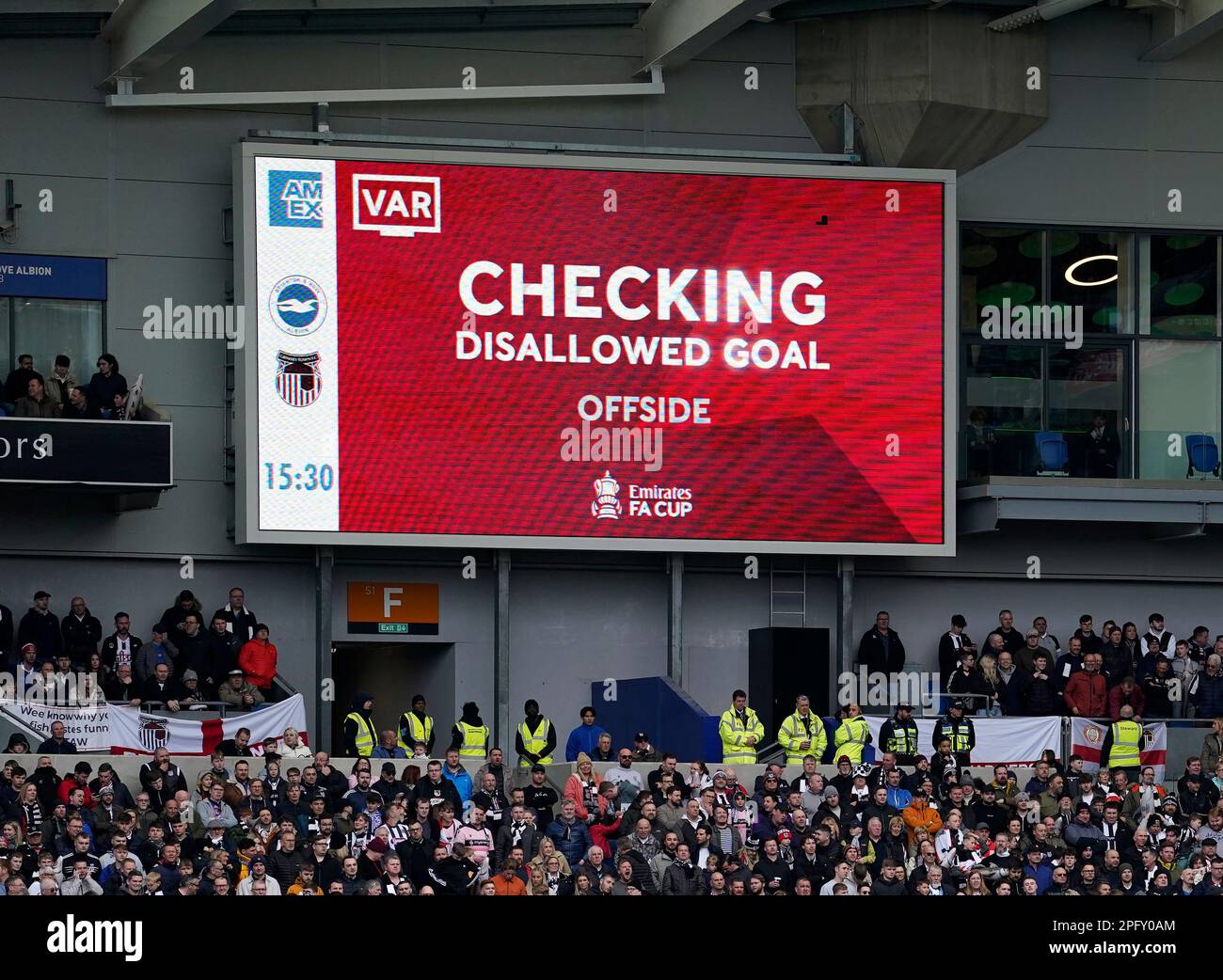 VAR rules a goal offside during the Emirates FA Cup quarter final match ...