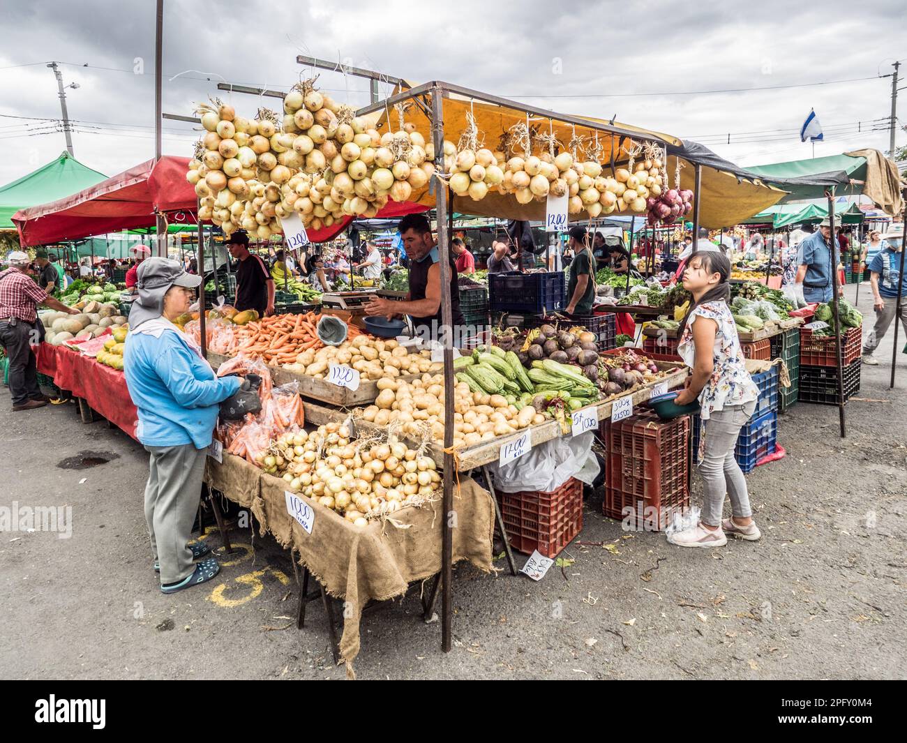 Shoppers at a food stall at a farmers market in Costa Rica Stock Photo ...