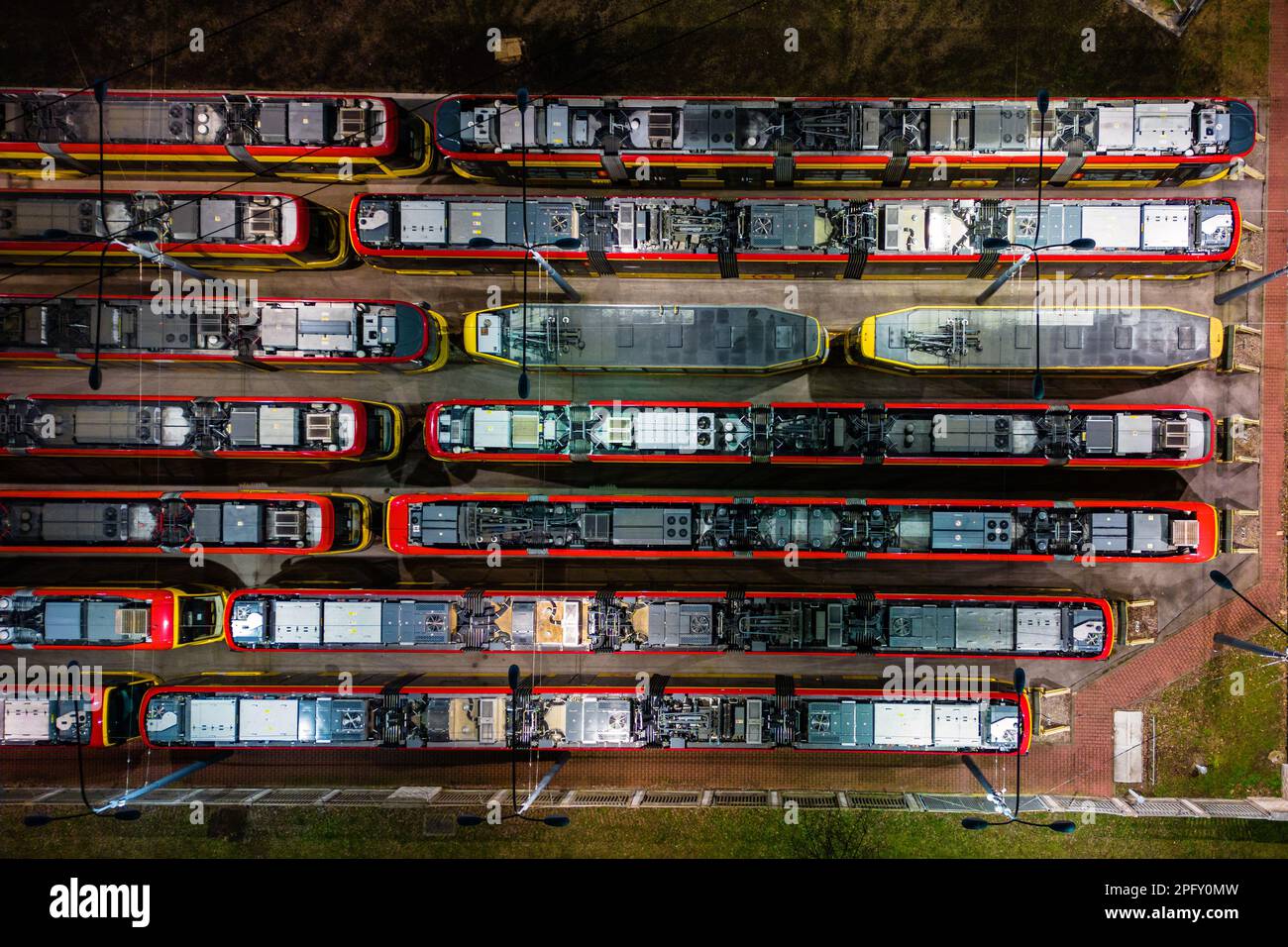 Night aerial view of tram depot Stock Photo - Alamy