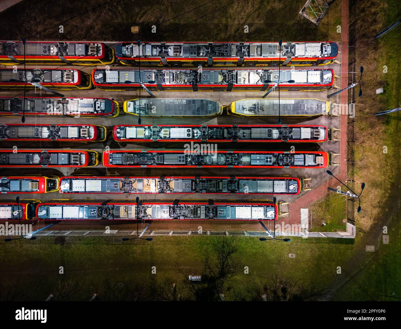 Night aerial view of tram depot Stock Photo - Alamy