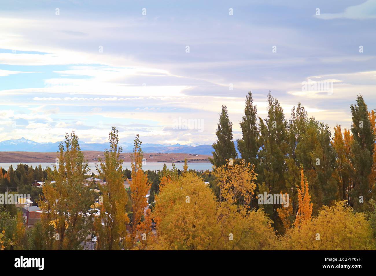Beautiful Fall Foliage of El calafate Town on Lago Argentino Lakeshore ...