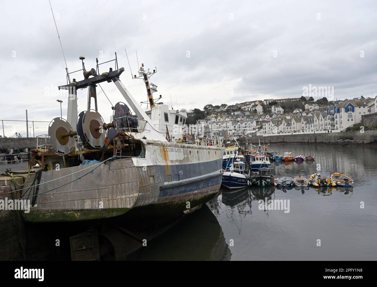 Fishing boats in Brixham Harbour, Brixham, Devon, England, UK Stock ...