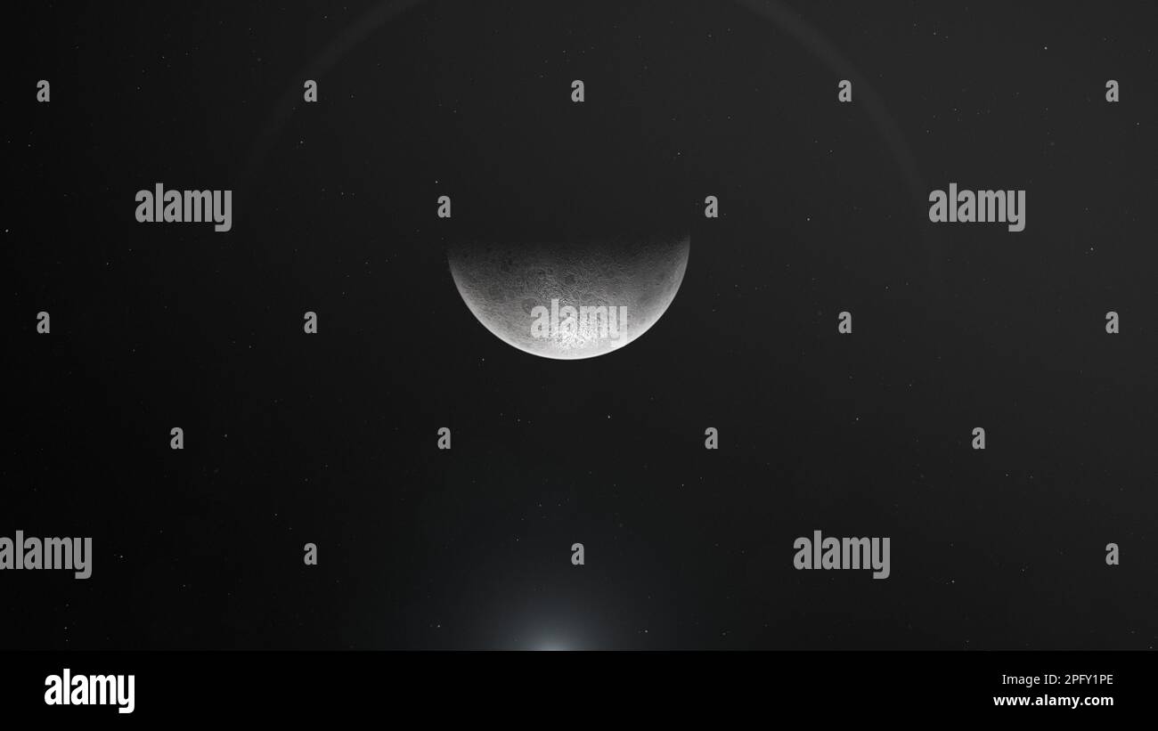 A CGI spectacular illustration of a lunar eclipse, with a bright beam ...