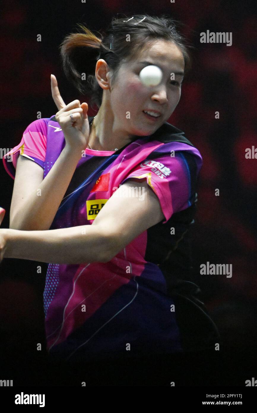 Singapore. 19th Mar, 2023. Qian Tianyi of China hits a return during ...