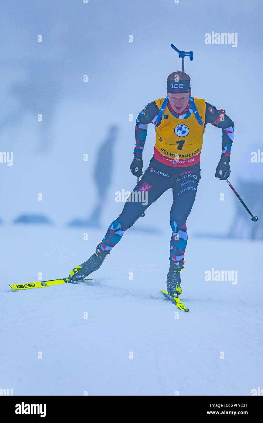 Oslo, Norway 19 March 2023, Johannes Thingnes Boe of Norway competes in ...