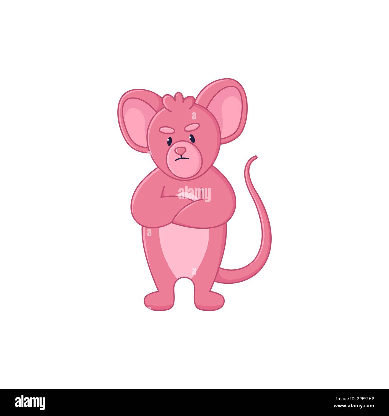 Angry pink mouse with folded arms cartoon character sticker Stock ...