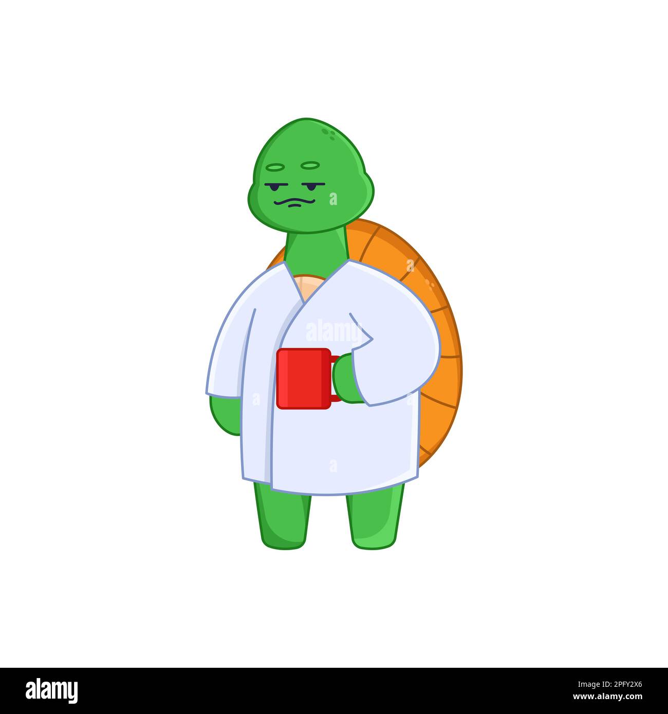 Funny turtle cartoon character holding coffee mug sticker Stock Vector ...