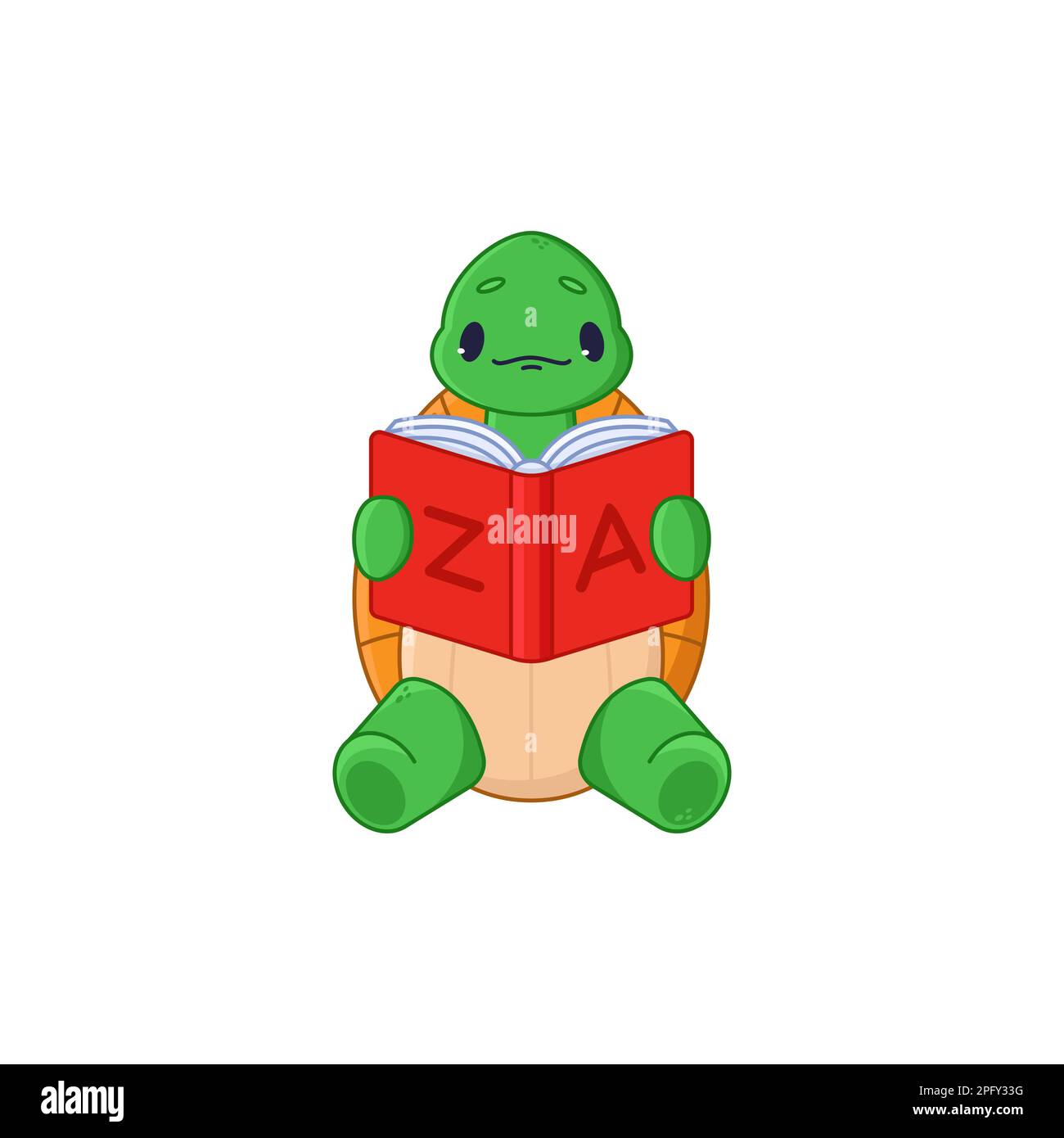 Cute turtle cartoon character reading alphabet book sticker Stock ...