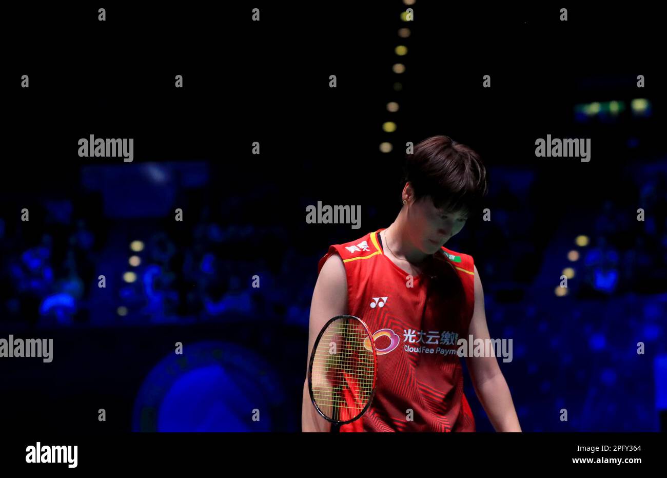 Birmingham, Britain. 19th Mar, 2023. Chen Yufei reacts during the women's singles final between ...