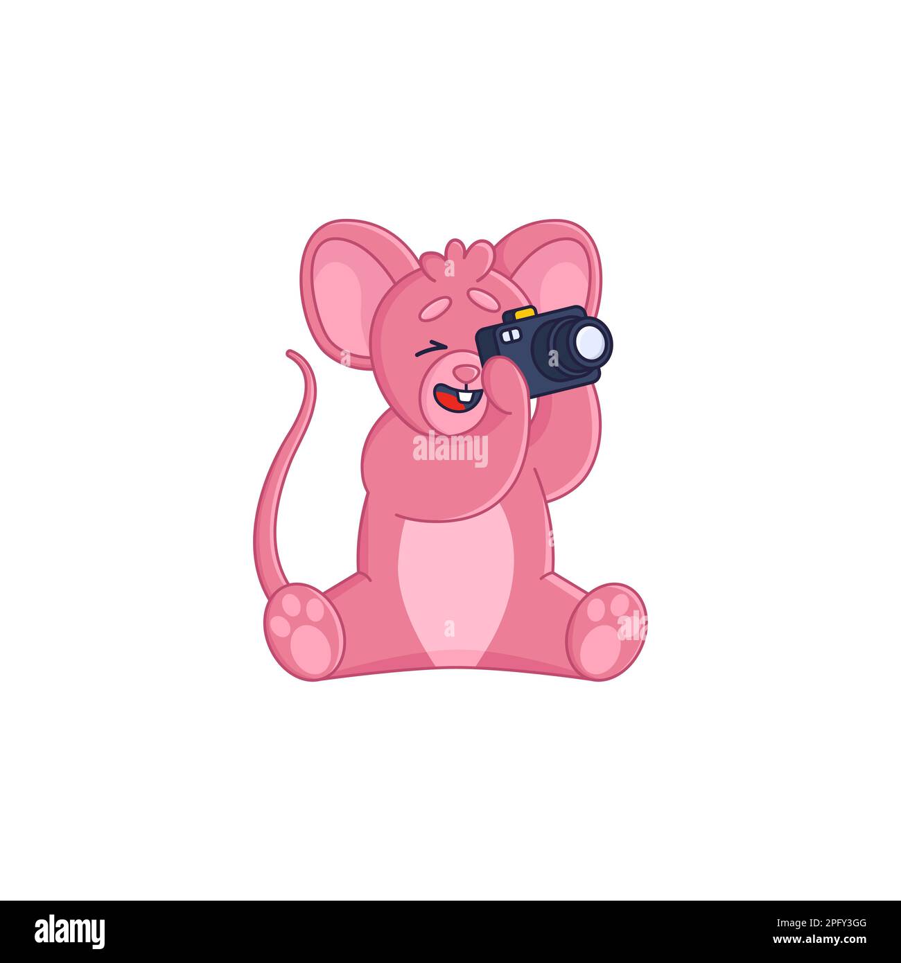 Adorable pink mouse cartoon character taking photo sticker Stock Vector ...