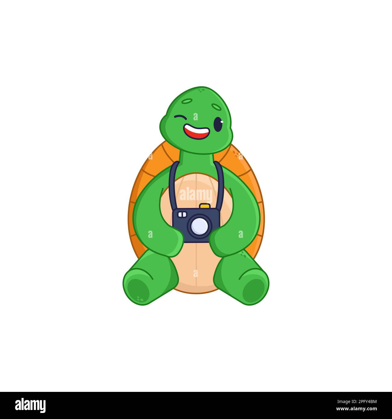 Cute turtle cartoon character holding camera and winking sticker Stock ...