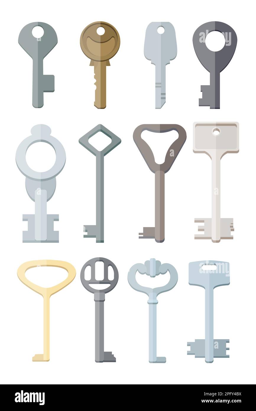 Retro and modern keys cartoon illustration set Stock Vector Image & Art ...