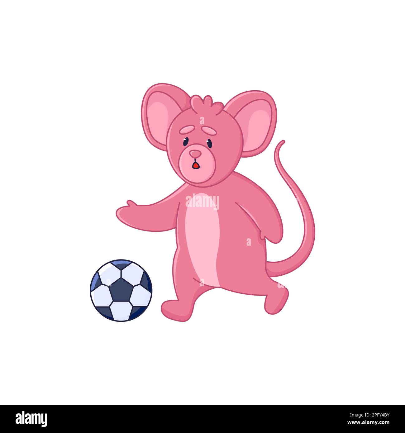 Pink mouse cartoon character running with soccer ball sticker Stock ...