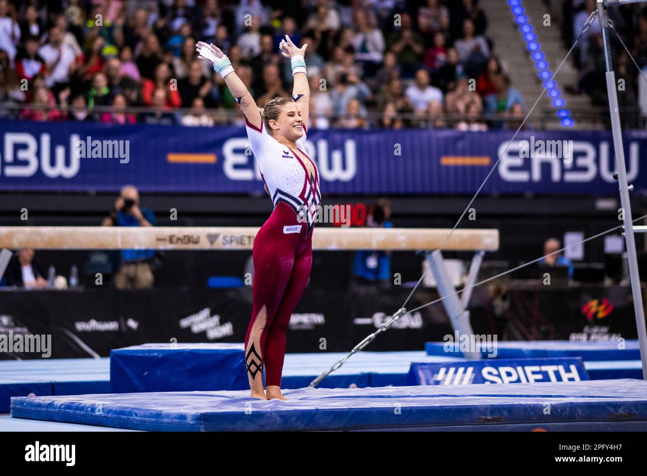 Stuttgart, Germany. 19th Mar, 2023. Elisabeth Seitz from Germany cheers ...