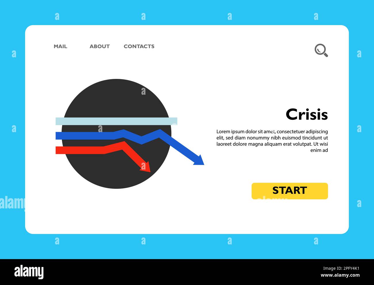 White, blue and red lines over black circle declining one by one Stock ...