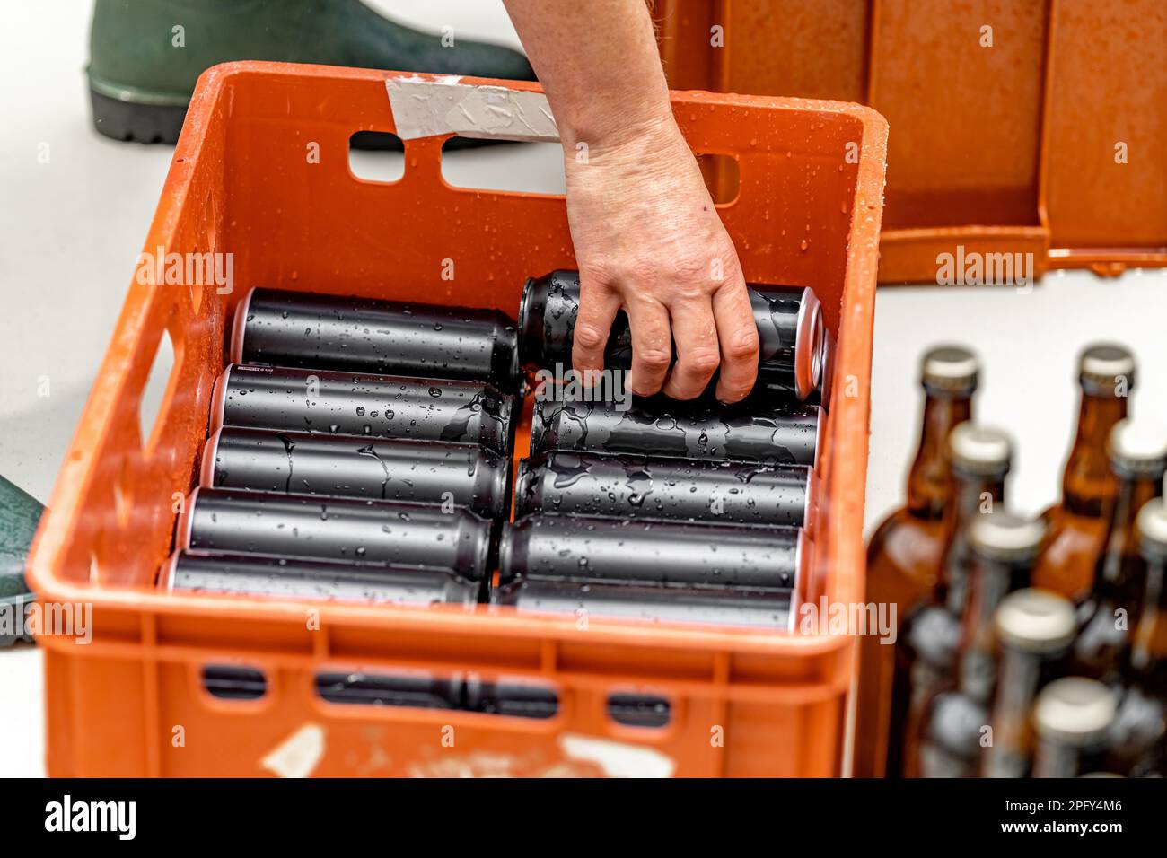 dewy cans of beer in a brewery in a dispatch warehouse Stock Photo - Alamy