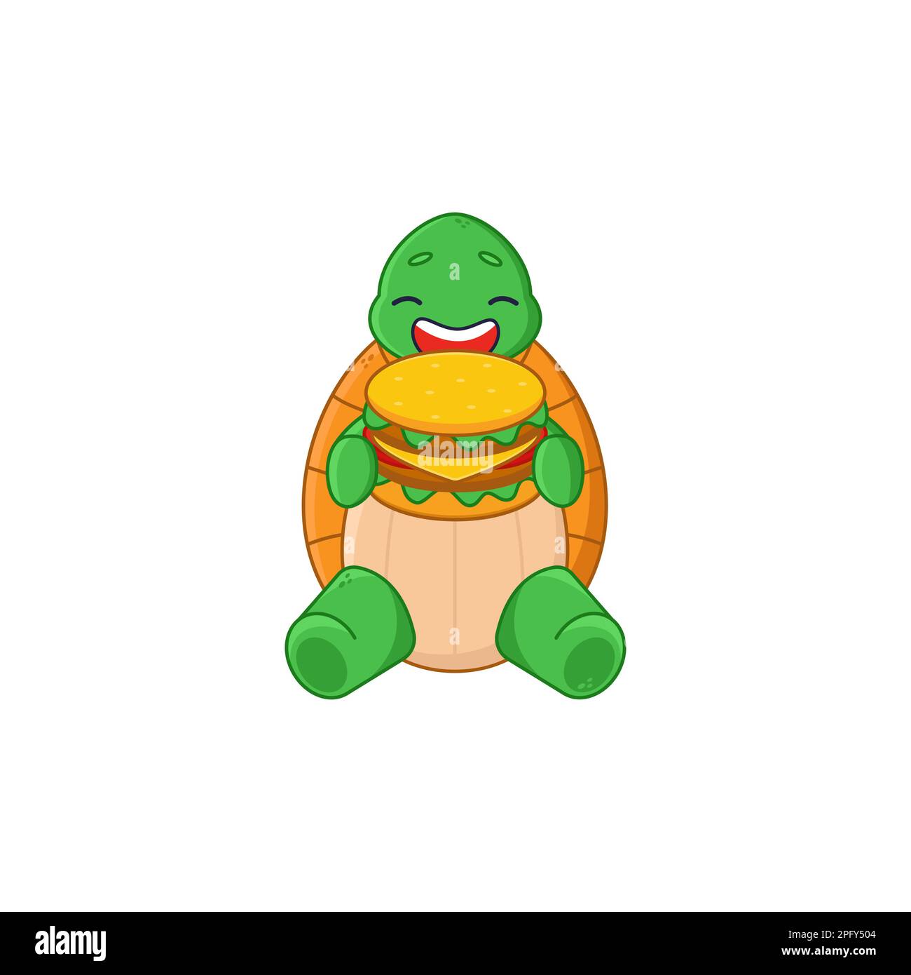 Happy turtle cartoon character eating hamburger sticker Stock Vector ...