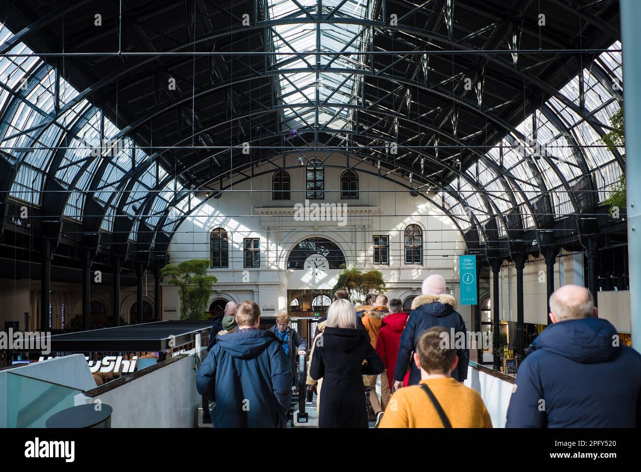 Oslo, Norway - March 11, 2023: Shops and restaurants in Oslo Central ...