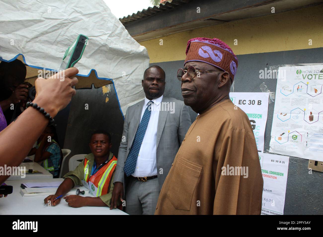 Asiwaju Bola Ahmed Tinubu, President-elect, being accredited with Bimodal Voters' Accreditation ...