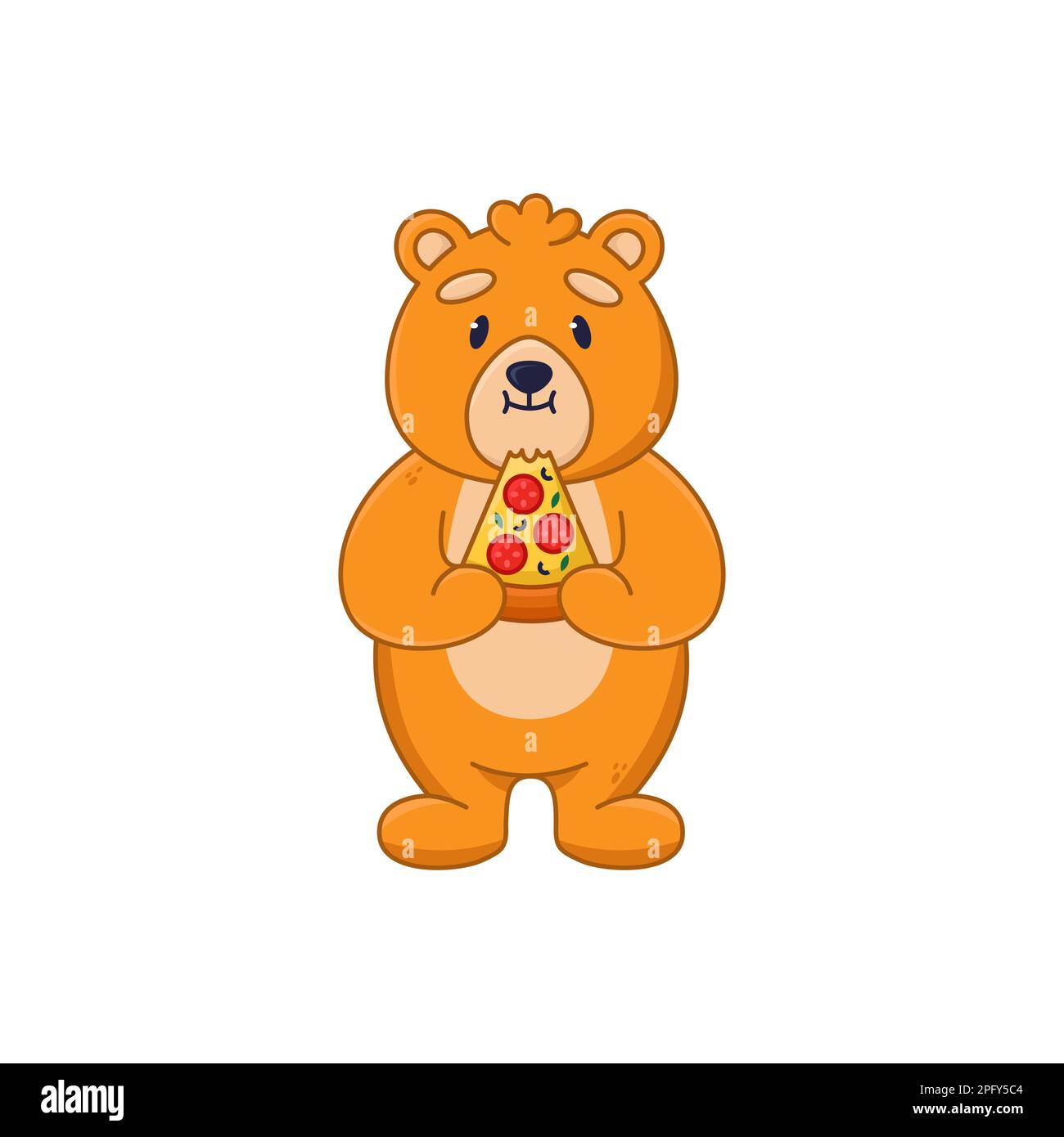 Cute bear cartoon character eating slice of pizza sticker Stock Vector ...