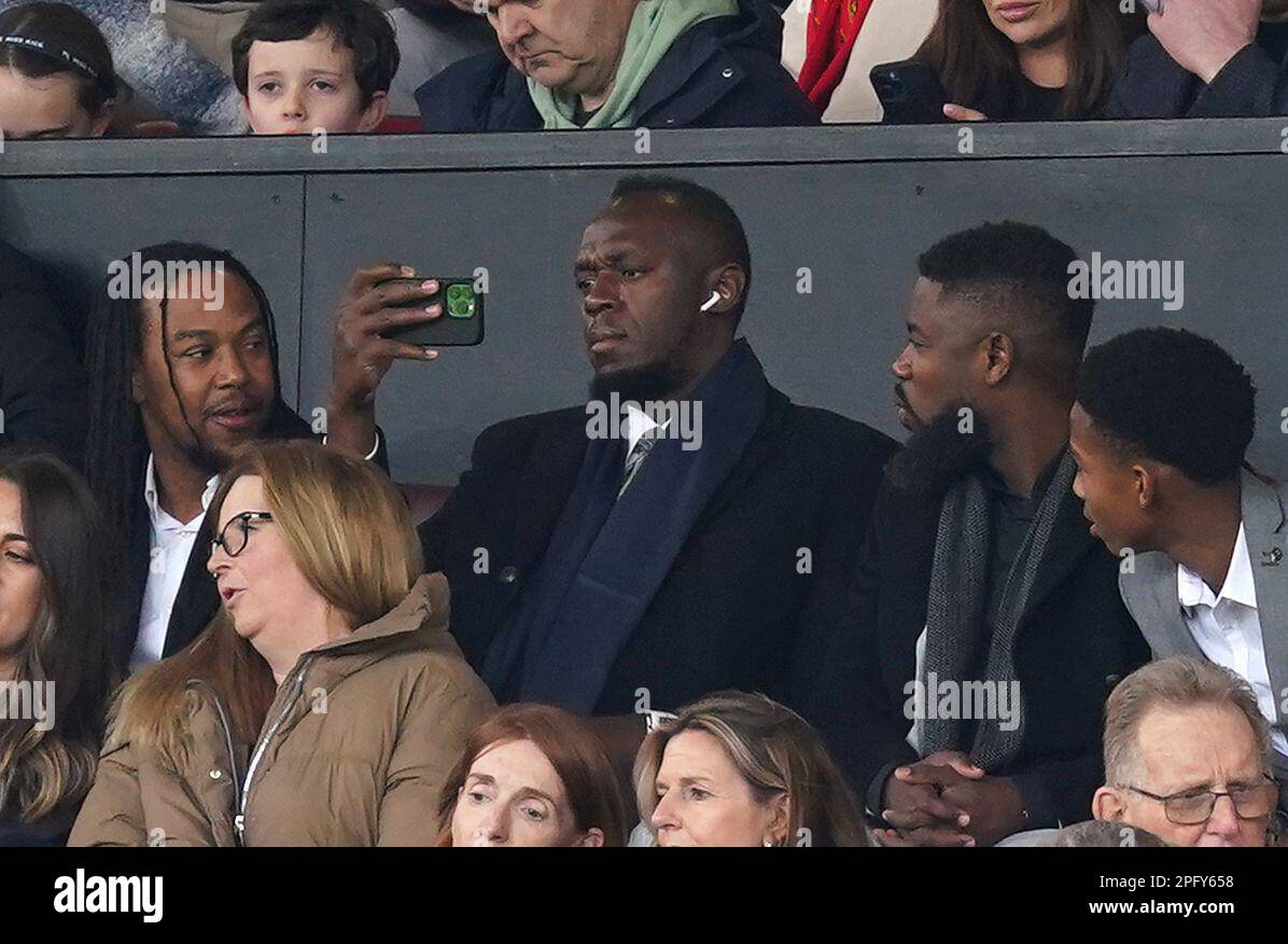 Usain Bolt in the director's box during the Emirates FA Cup quarter ...