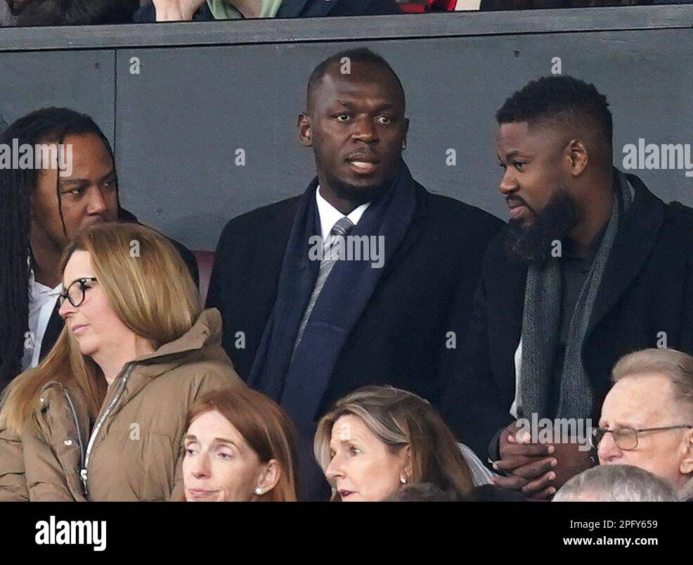 Usain Bolt in the director's box during the Emirates FA Cup quarter ...