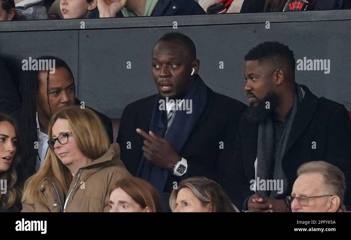 Usain Bolt in the director's box during the Emirates FA Cup quarter ...