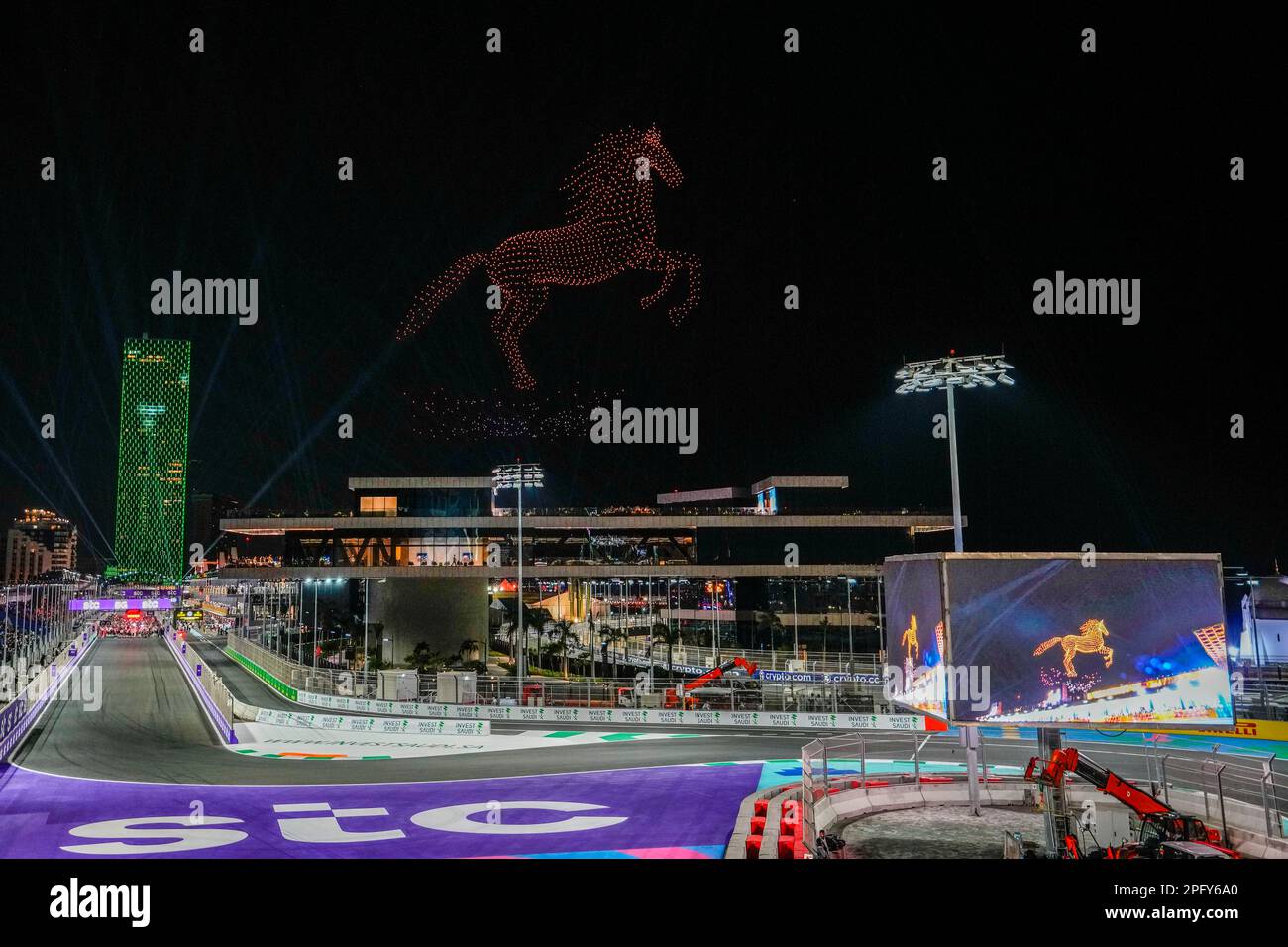 Drones create an illuminated Arabian horse shape ahead of the Saudi ...