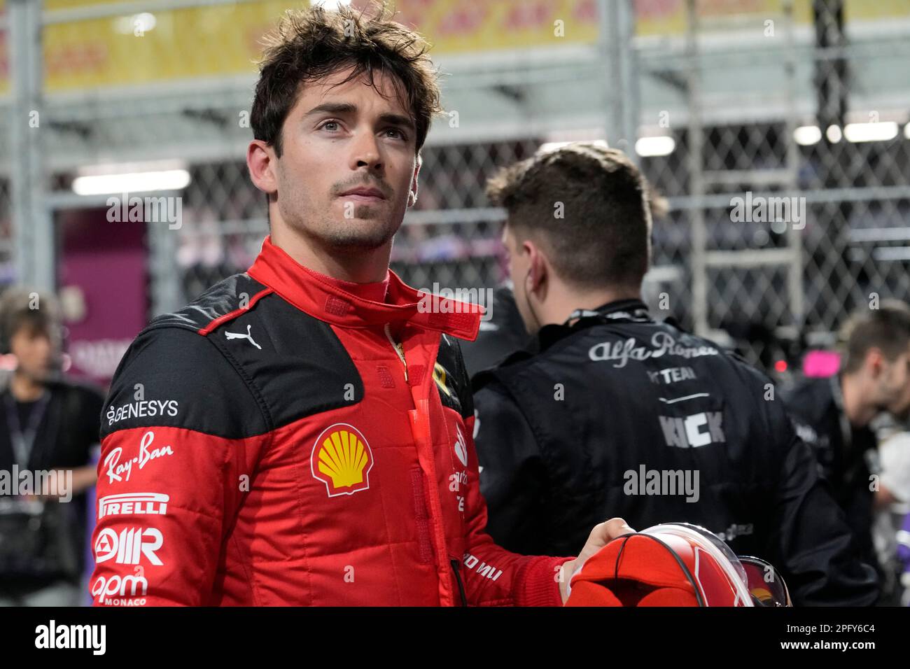 Ferrari driver Charles Leclerc of Monaco gets ready before the Saudi ...