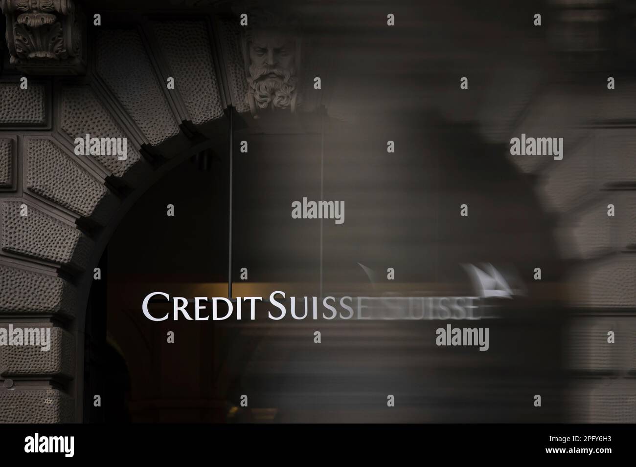The logos of the Swiss banks Credit Suisse is seen at the banks ...