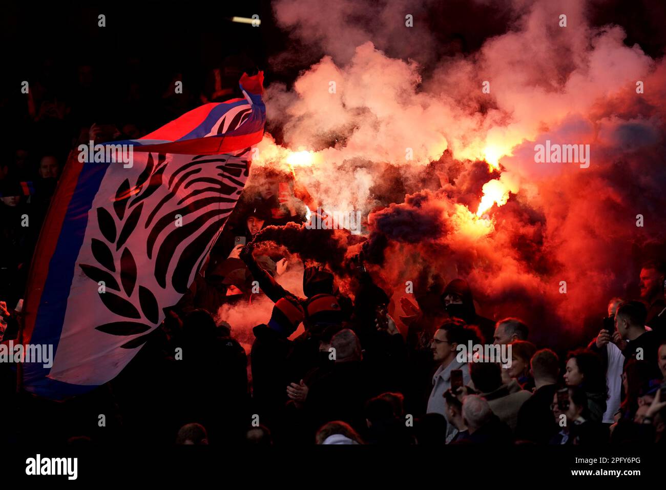 Crystal Palace ultras fans in the stands before the Premier League ...