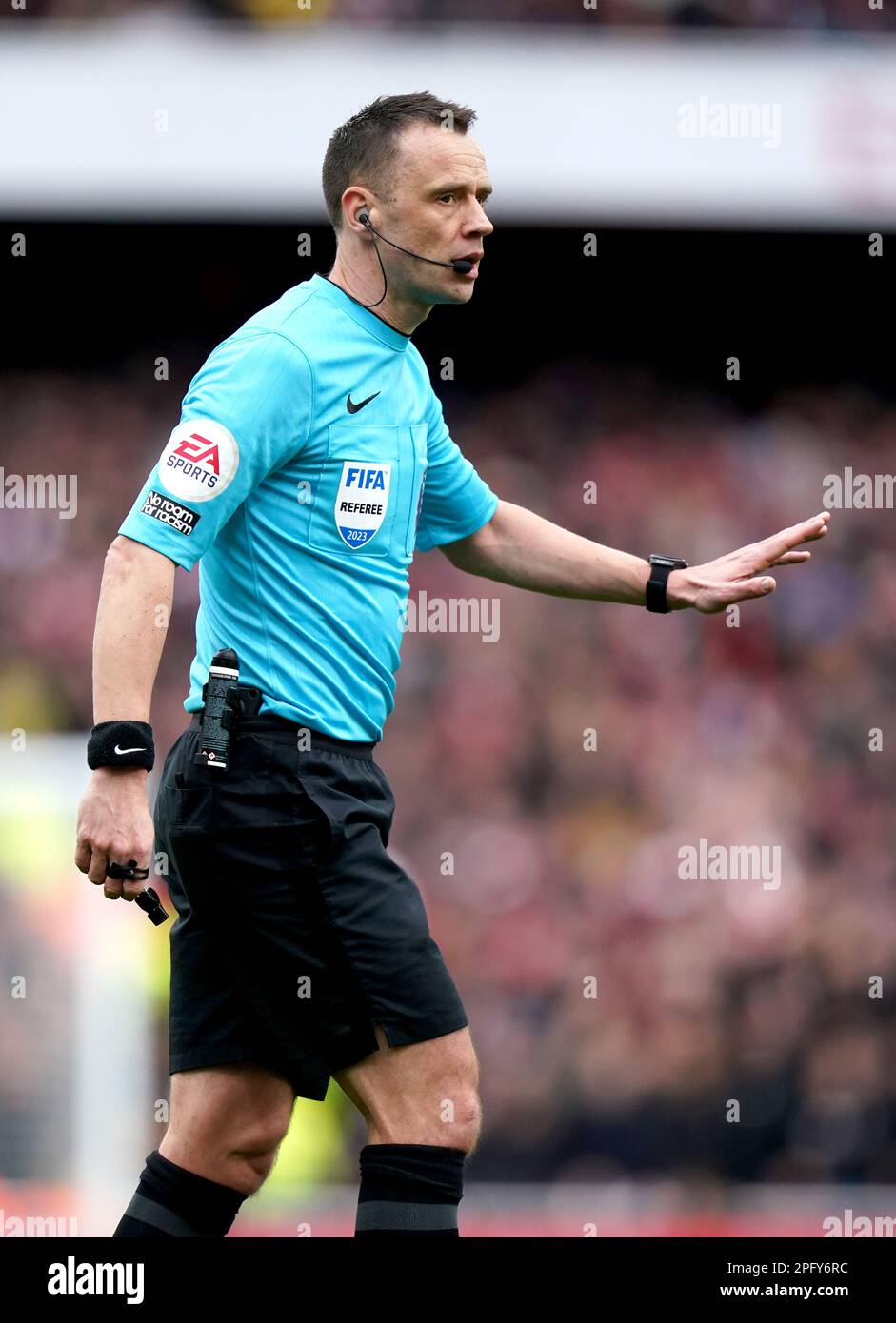Stuart Attwell, referee during the Premier League match at the Emirates ...