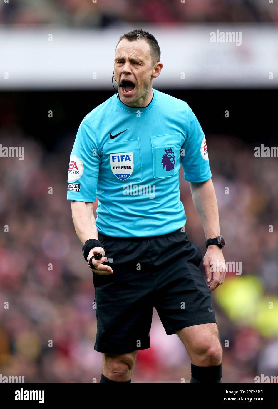 Stuart Attwell, referee during the Premier League match at the Emirates ...