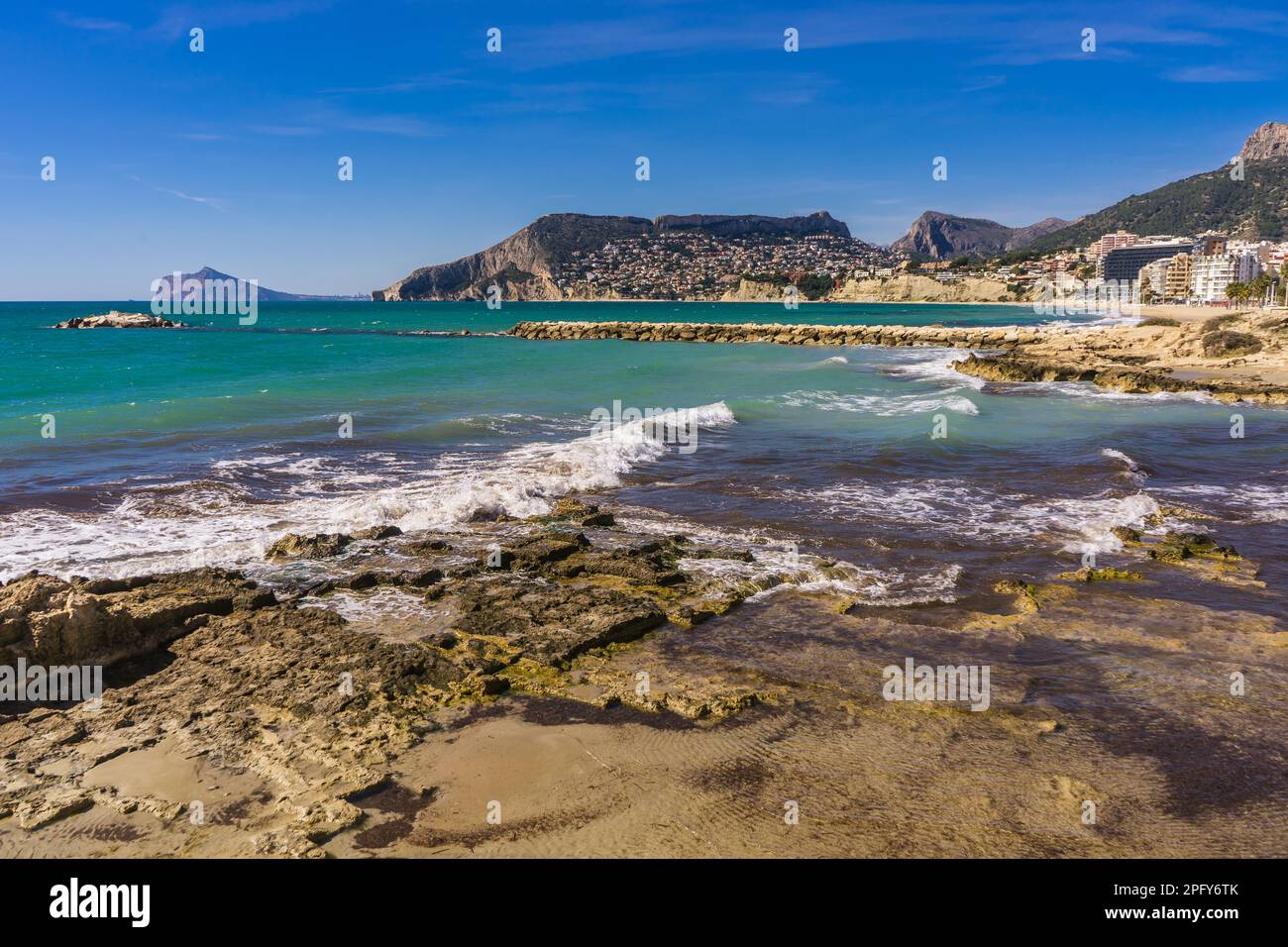 Calpe beach. Look closely and you can just see the skyscrapers of ...