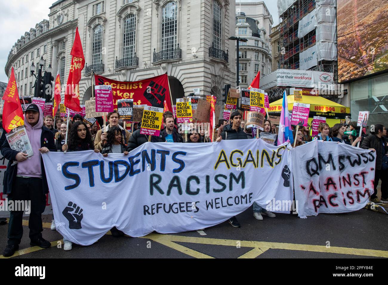 Student anti-racist campaigners march from the BBC's Broadcasting House ...