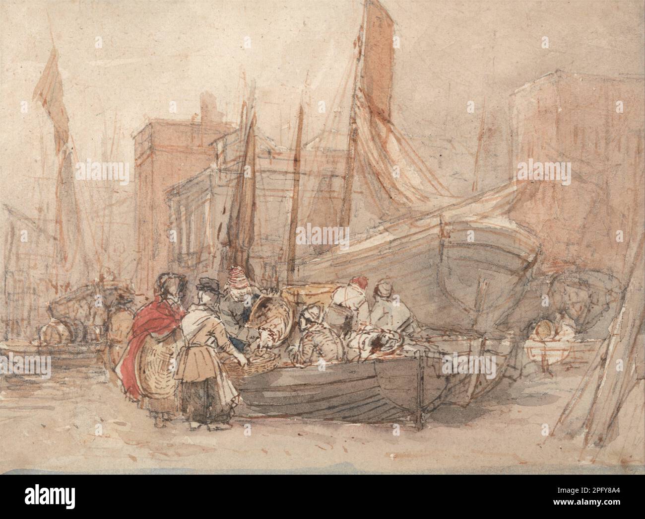 Harbor Scene, With Fishing Boats Being Unloaded early 19th century by ...