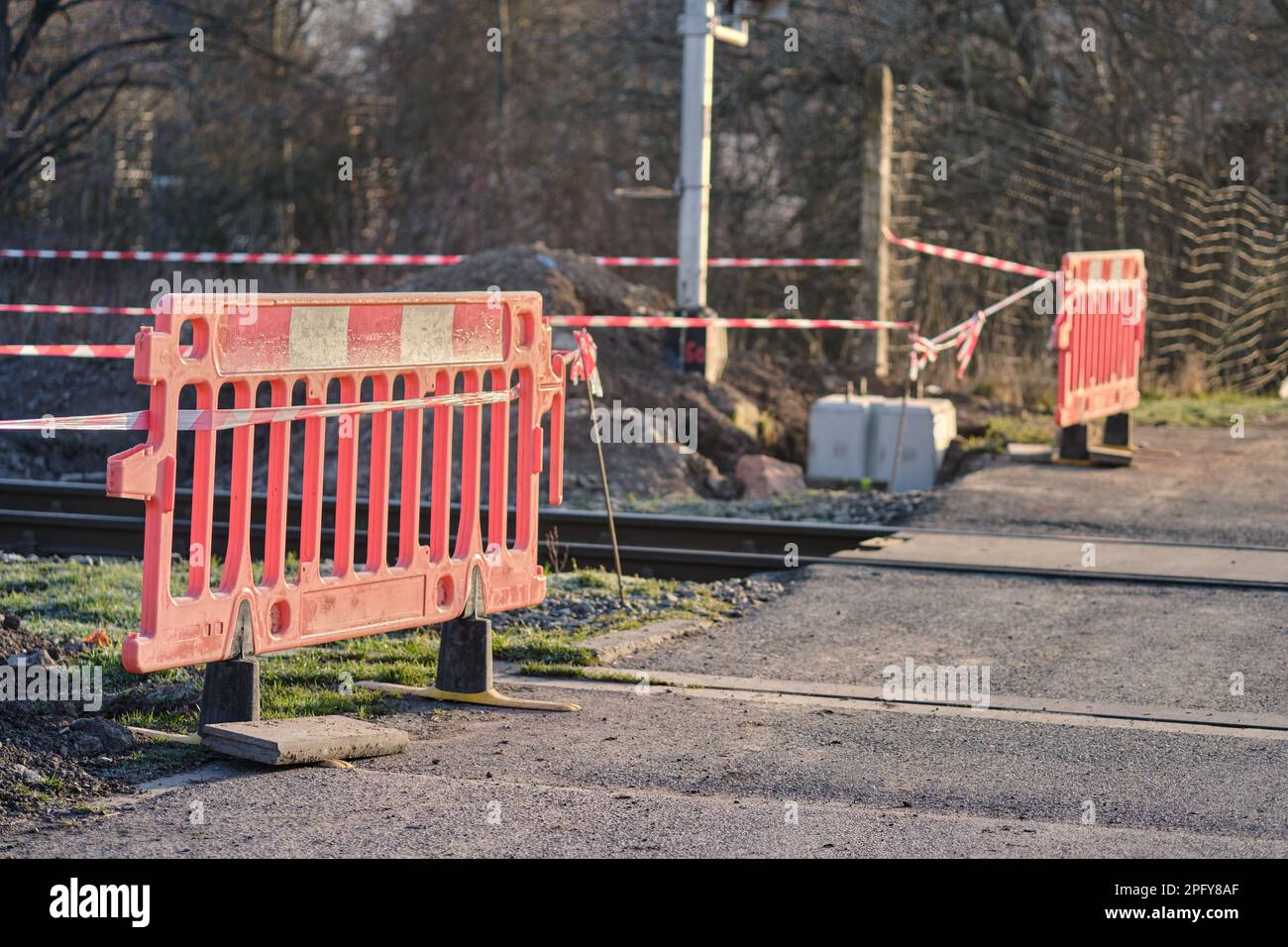Closed railway tracks under construction or maintenance of a crossing ...