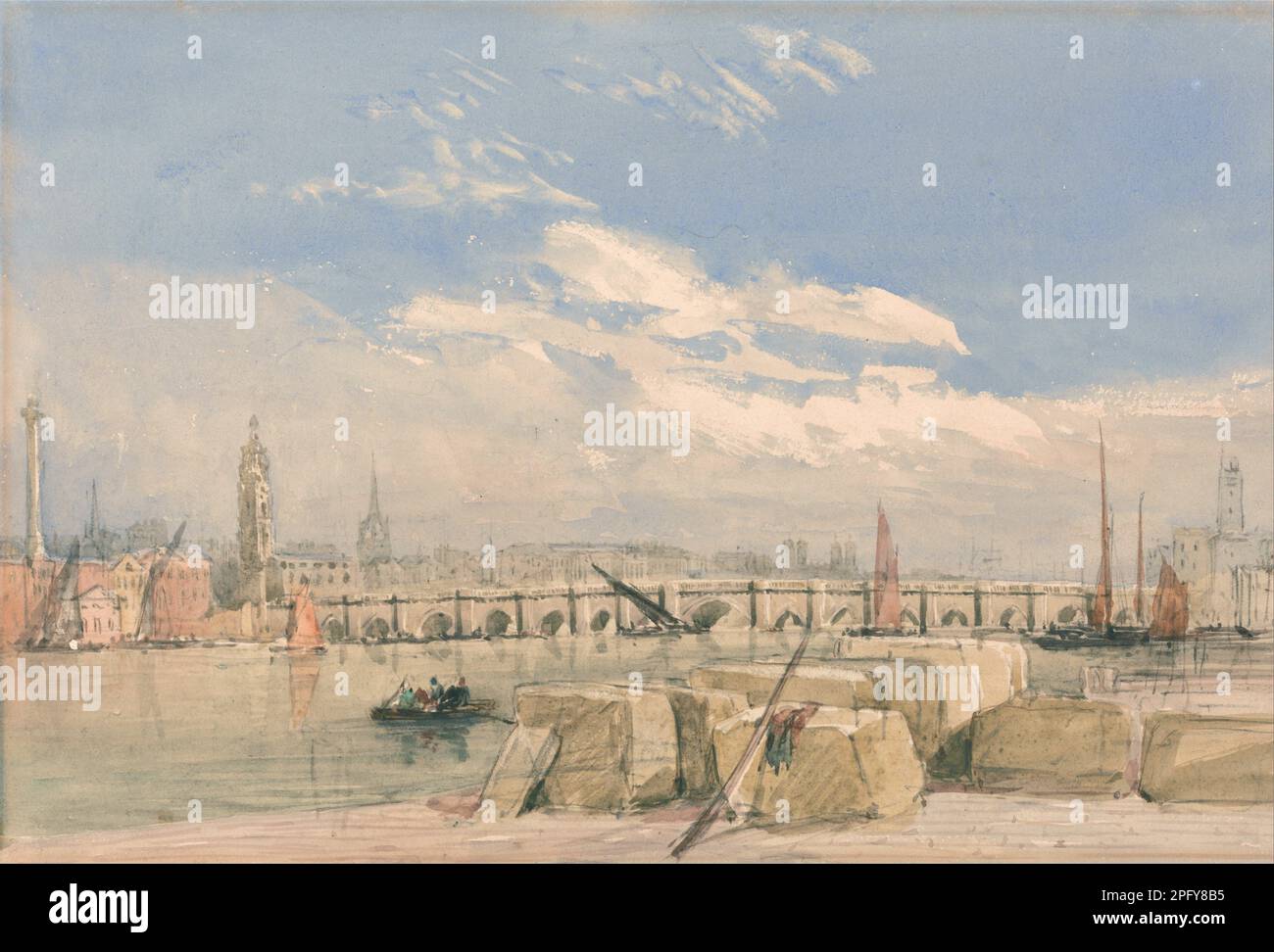 London Bridge before 1831 by David Cox Stock Photo - Alamy