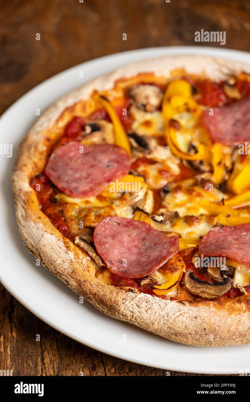 Overview of a salami pizza hi-res stock photography and images - Alamy