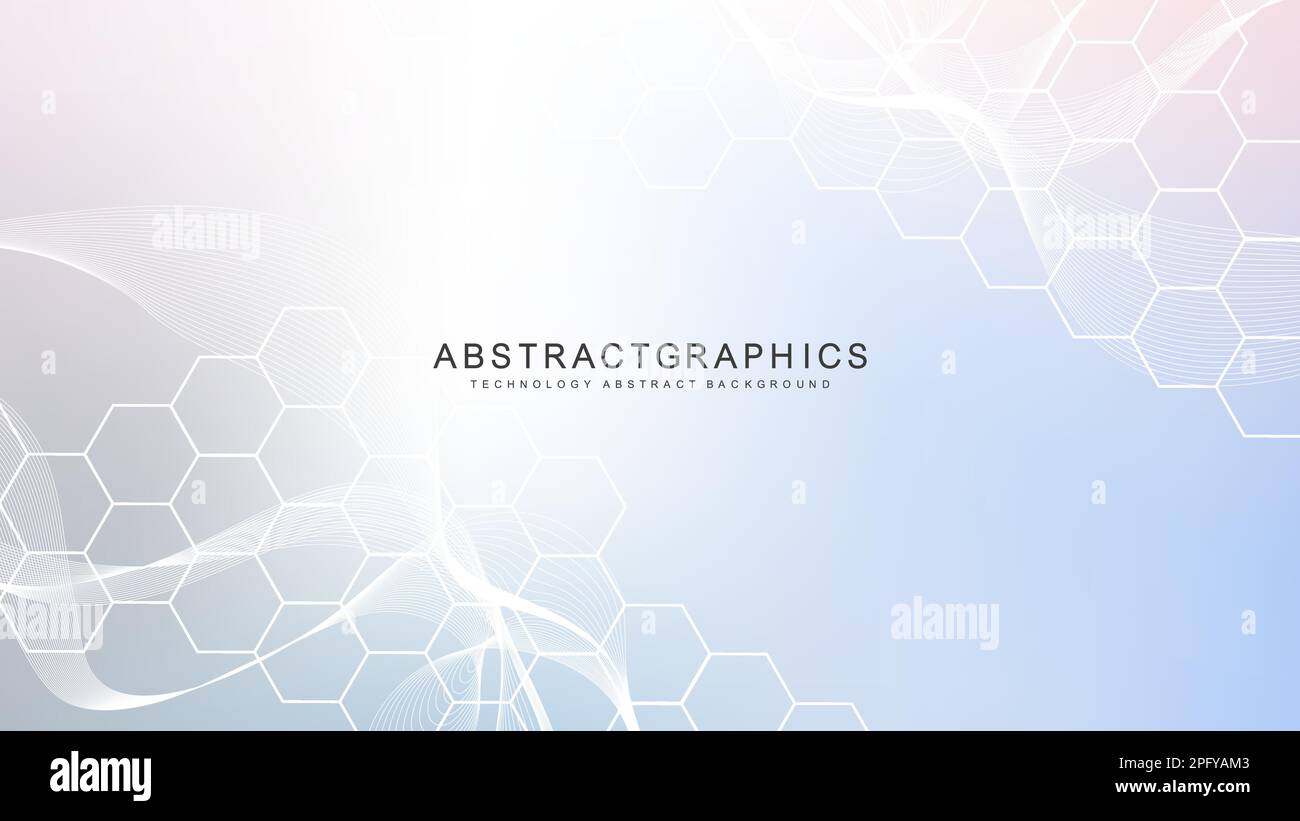 Modern science background with lines, dots and hexagons. Wave flow abstract background ...