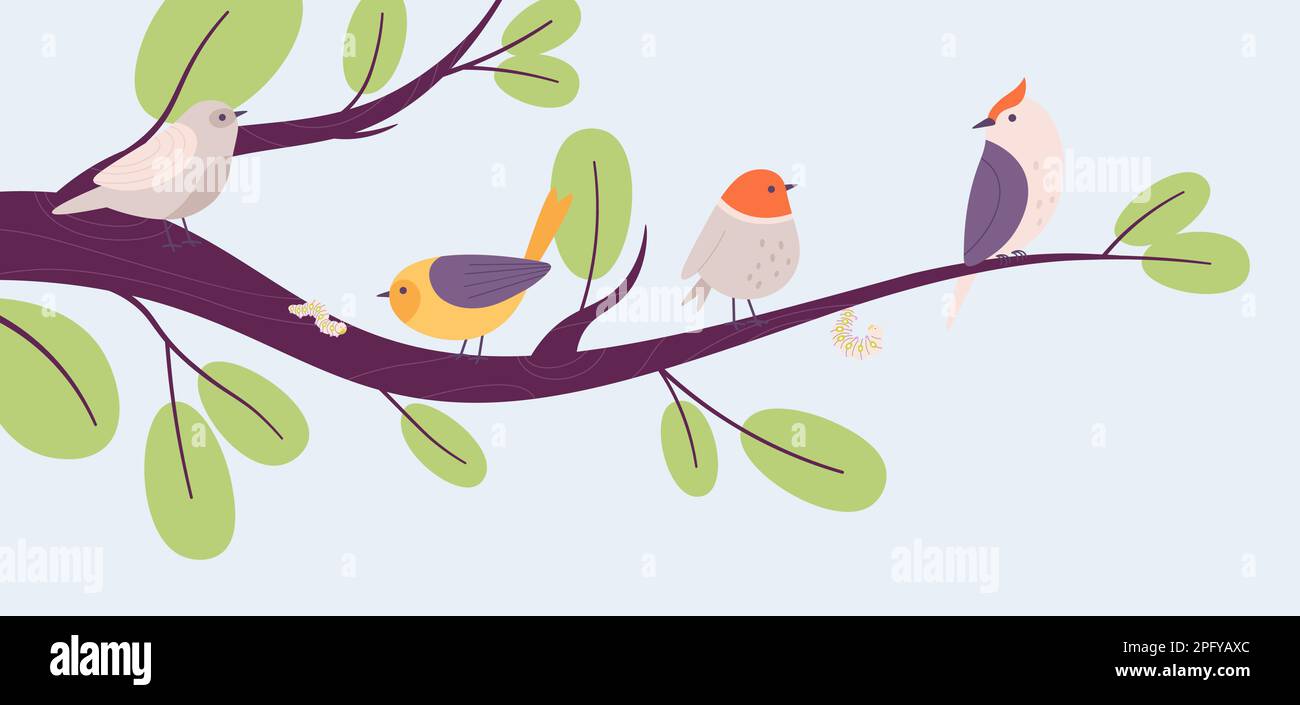 Bird On Tree Limb Cartoon