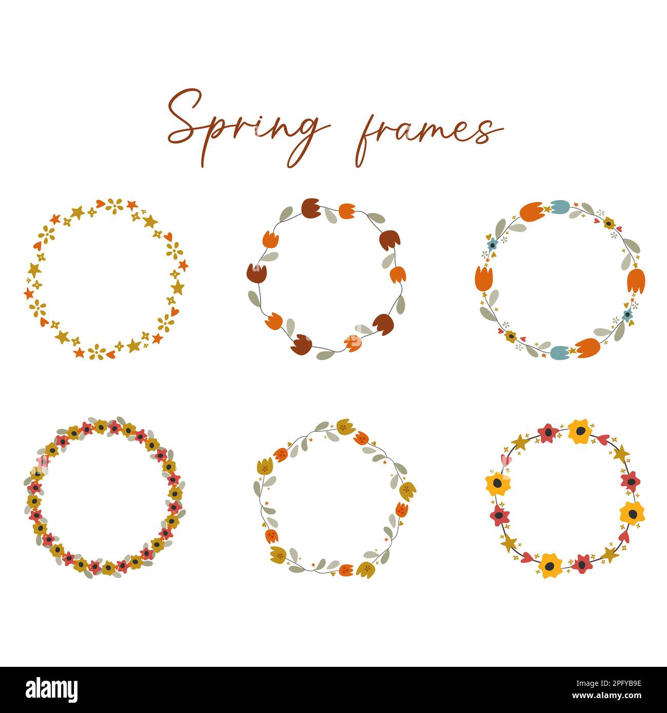 Flower frames in cartoon style. Doodle vector stock illustration Stock ...