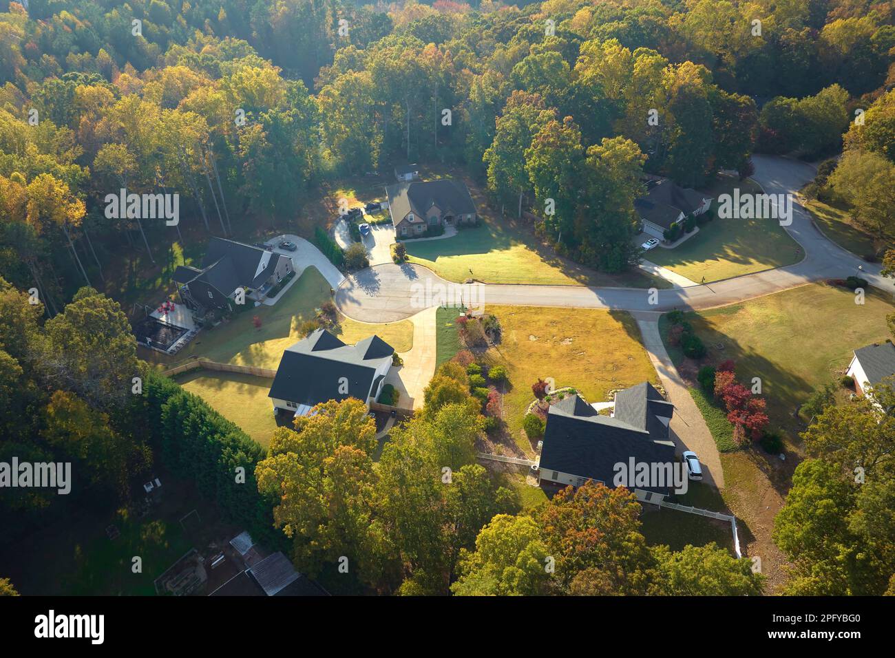 Aerial view of classical american homes in South Carolina residential ...