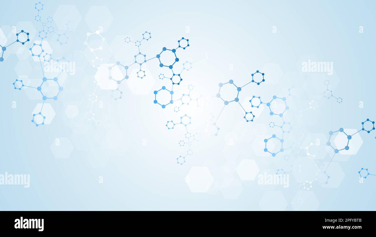 Modern science background with lines, dots and hexagons. Wave flow ...