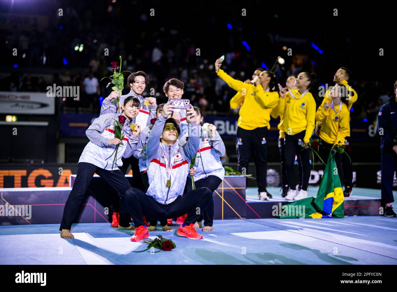 Stuttgart, Germany. 19th Mar, 2023. The teams from Japan and Brazil ...