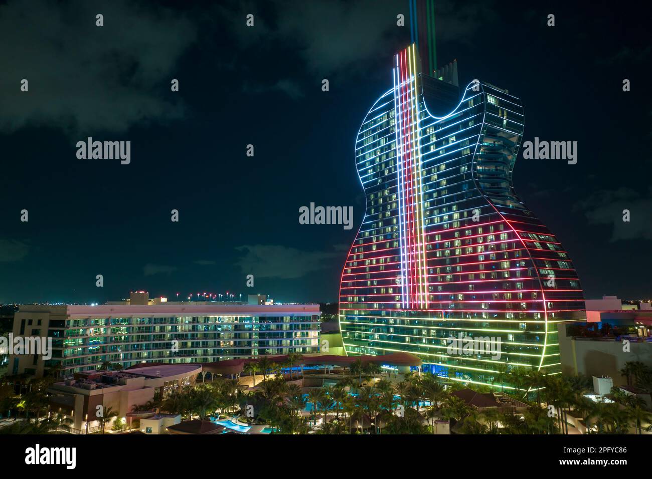 Aerial view of guitar shaped Seminole Hard Rock Hotel and Casino ...