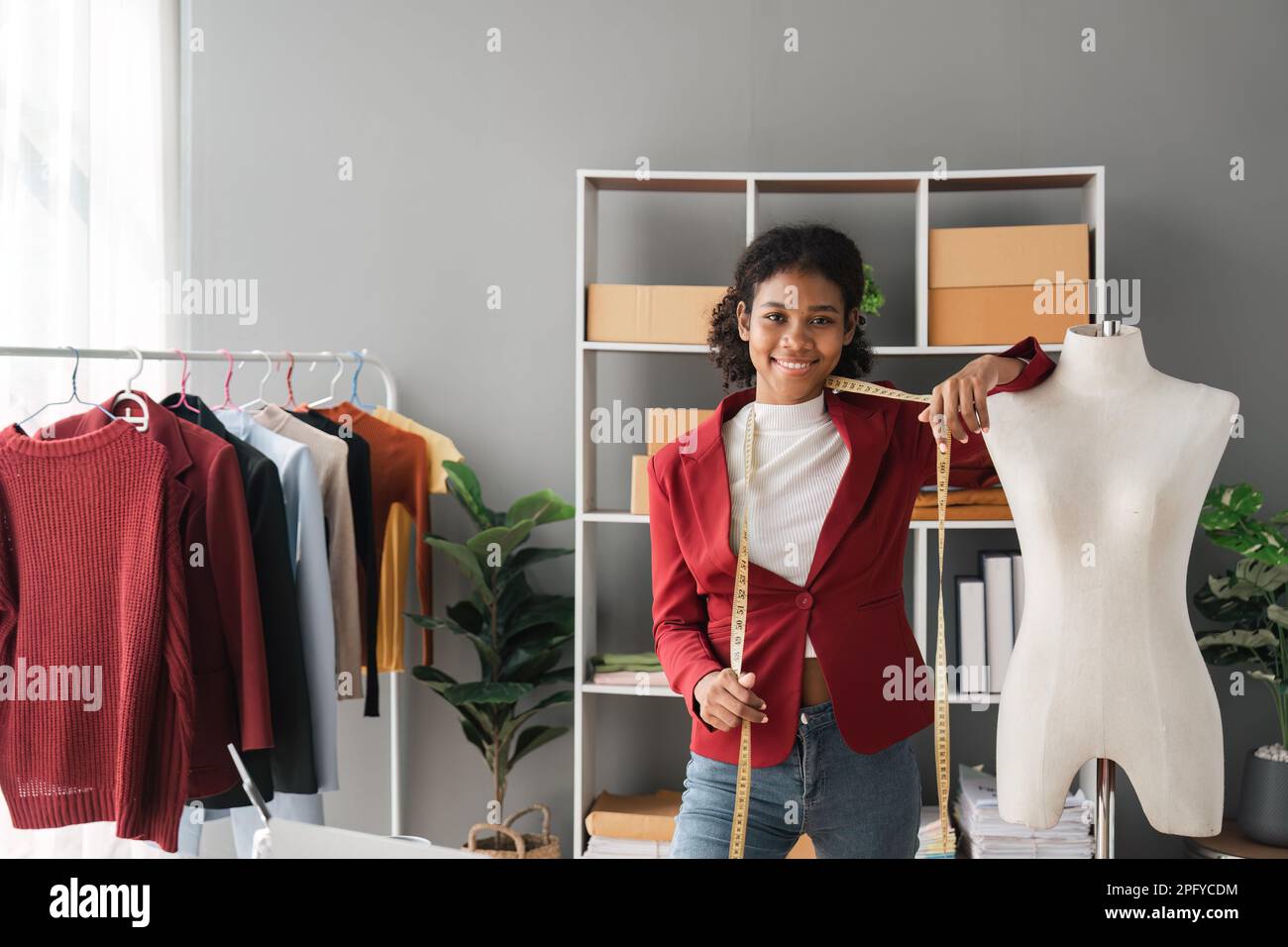 Female stylist Successful Fashion Business. Portrait of Smiling Black ...