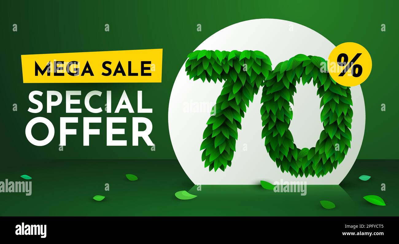 70 percent Off. Discount creative composition. Sale brochure with font ...